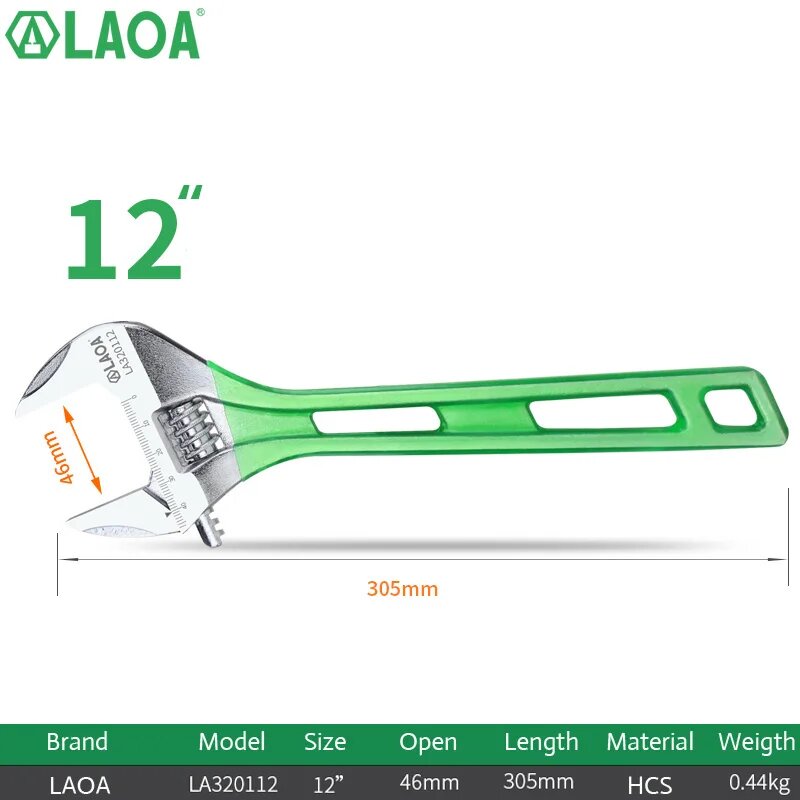 LAOA Разводной ключ 12" (46 мм), 305 мм, HCS