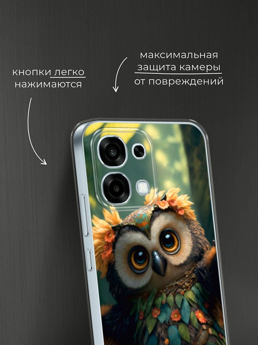Чехол на Oppo A6 Pro / Оппо A6 Про с принтом Тропическая сова — фото 1