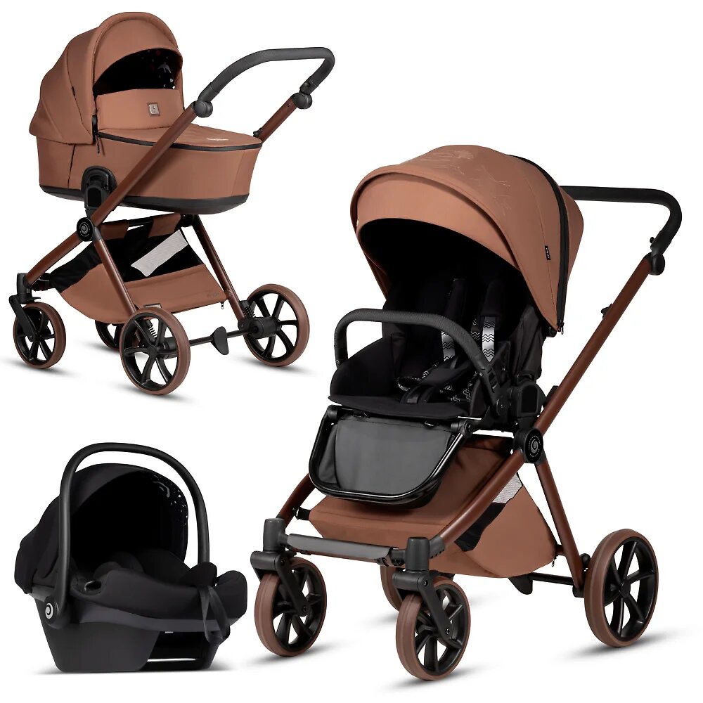 Детская коляска 3в1 Tutis Mio 3+, Elo Lux Edu Sky, цвет Hoopoe Brown / Limited Edition (Карамельный)