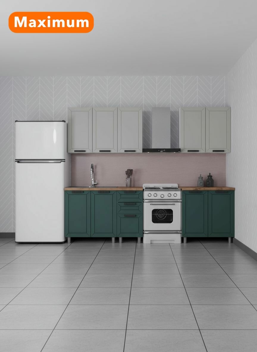 Кухня "Осака" 2 м, темно-зеленый белый