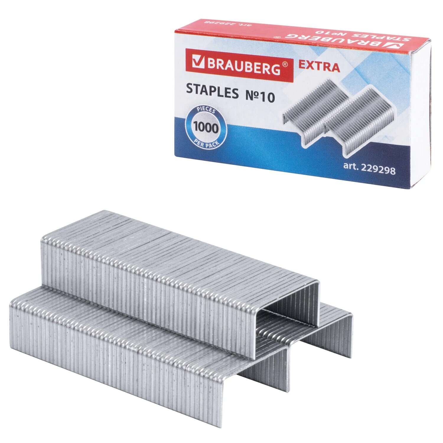 Скобы для степлера цинковое покрытие №10, 1000 штук, BRAUBERG "EXTRA", до 20 листов