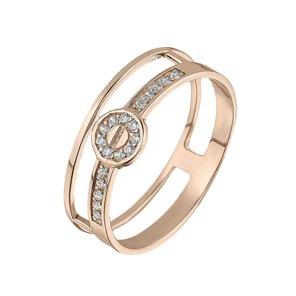 Кольцо на фалангу, красное золото, 585 проба, родирование, фианит