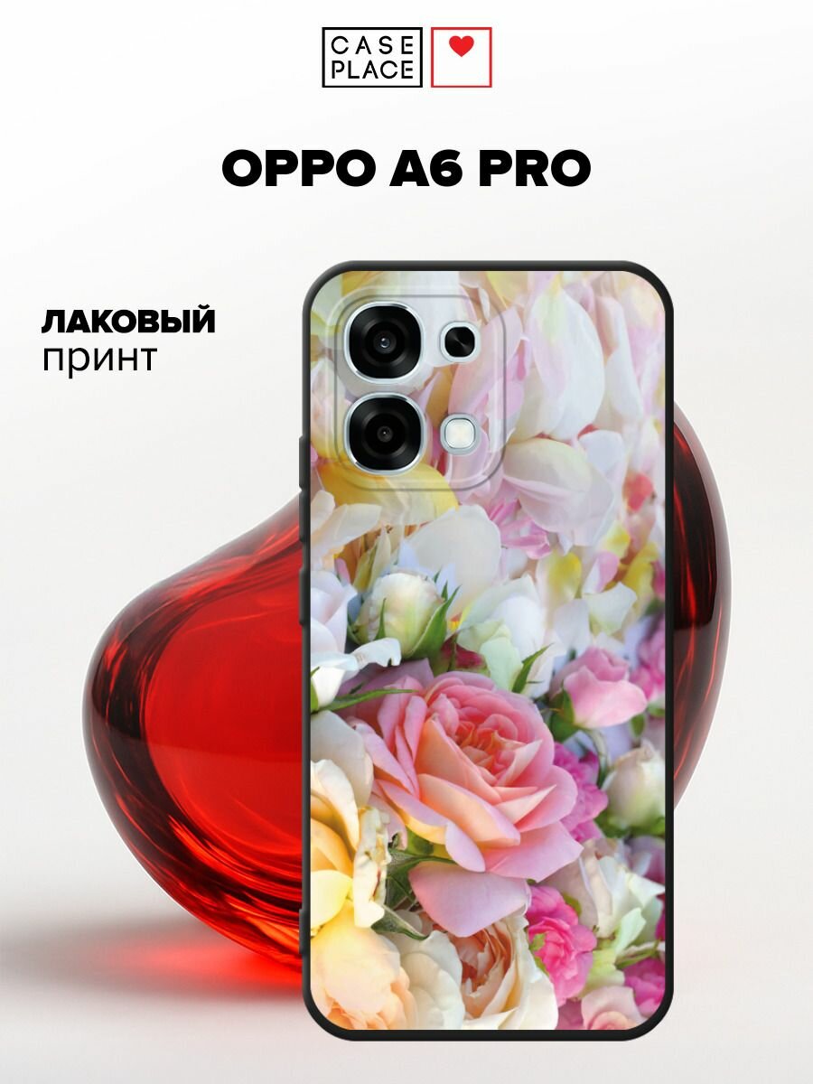 Черный матовый чехол на Oppo A6 Pro / Оппо A6 Про с принтом Утренние розы