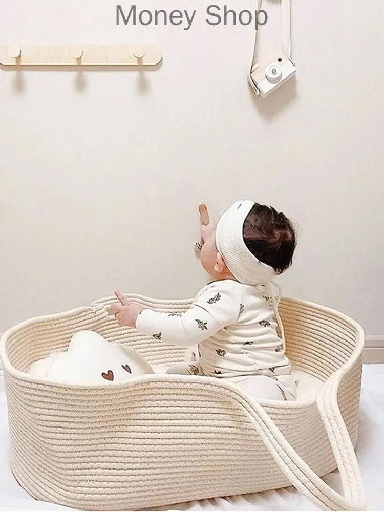 Вязаная Люлька Для Новорожденных ручной работы, бежевая корзина для малышей