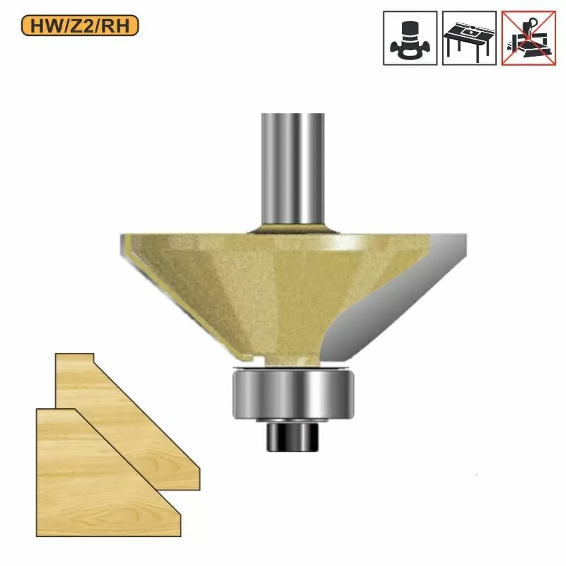 Фреза фасочная 45 с подшипником, D36.5 мм, I 11.9 мм, S12x40 мм, Z2, alfD 45 Arden 306231