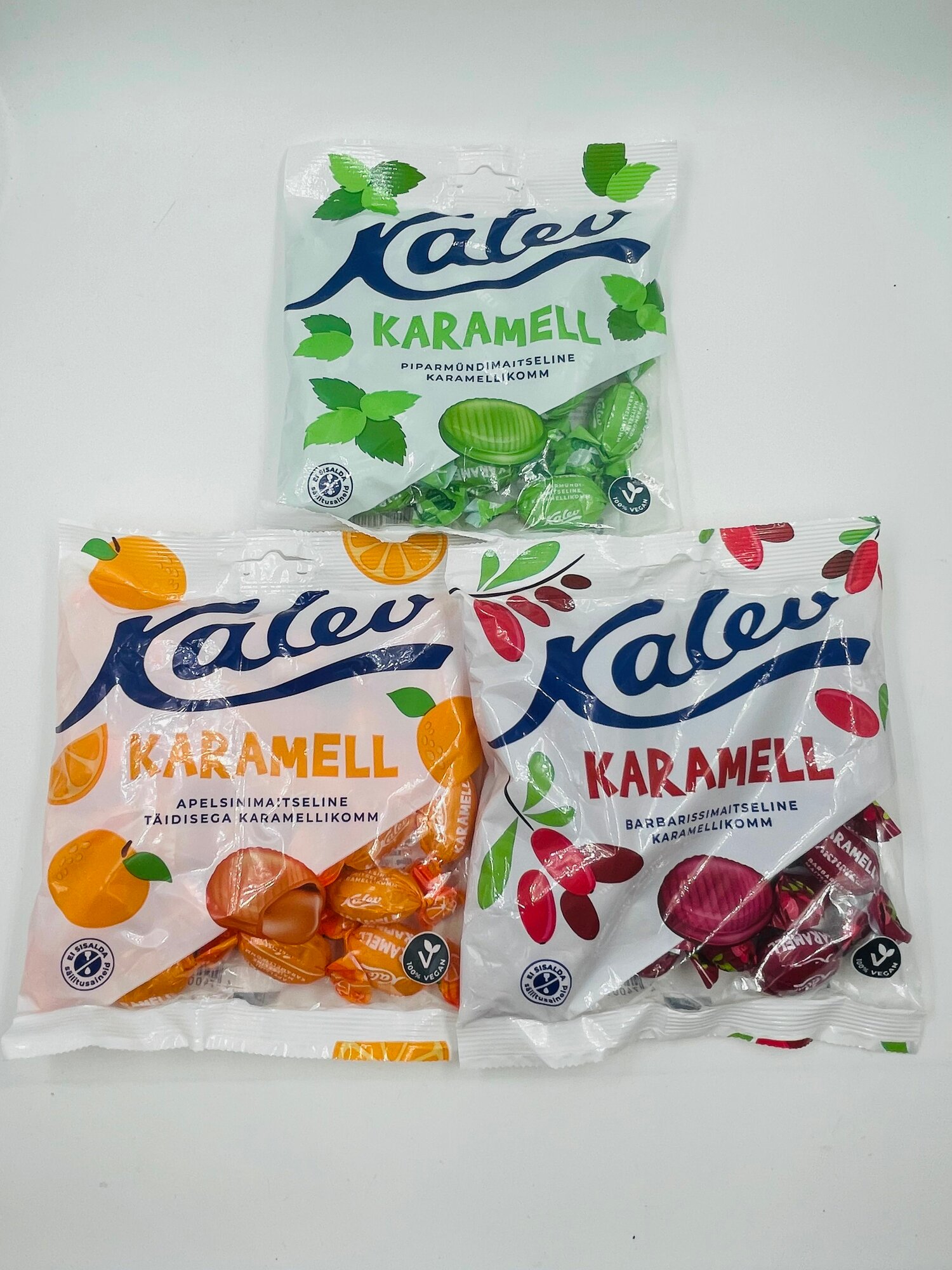Карамель Kalev набор из 3 вкусов: мята/барбарис/апельсин, 3 уп. по 120 г (Эстония)
