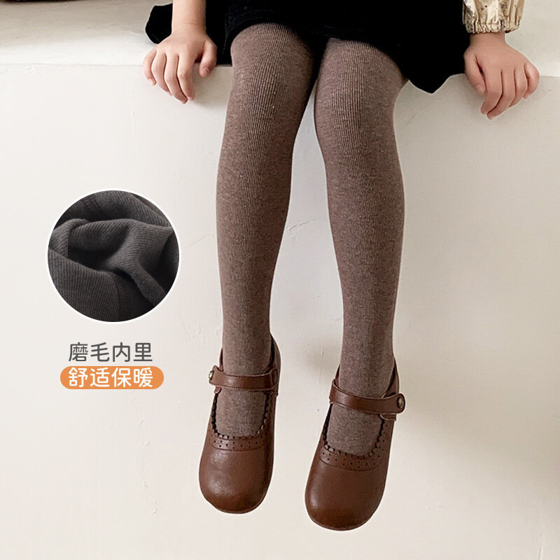 Весенние и осенние утепленные детские колготки с флисовой подкладкой, тонкие флисовые леггинсы для девочек, нескользящие танцевальные колготки, цельные колготки для подростков.