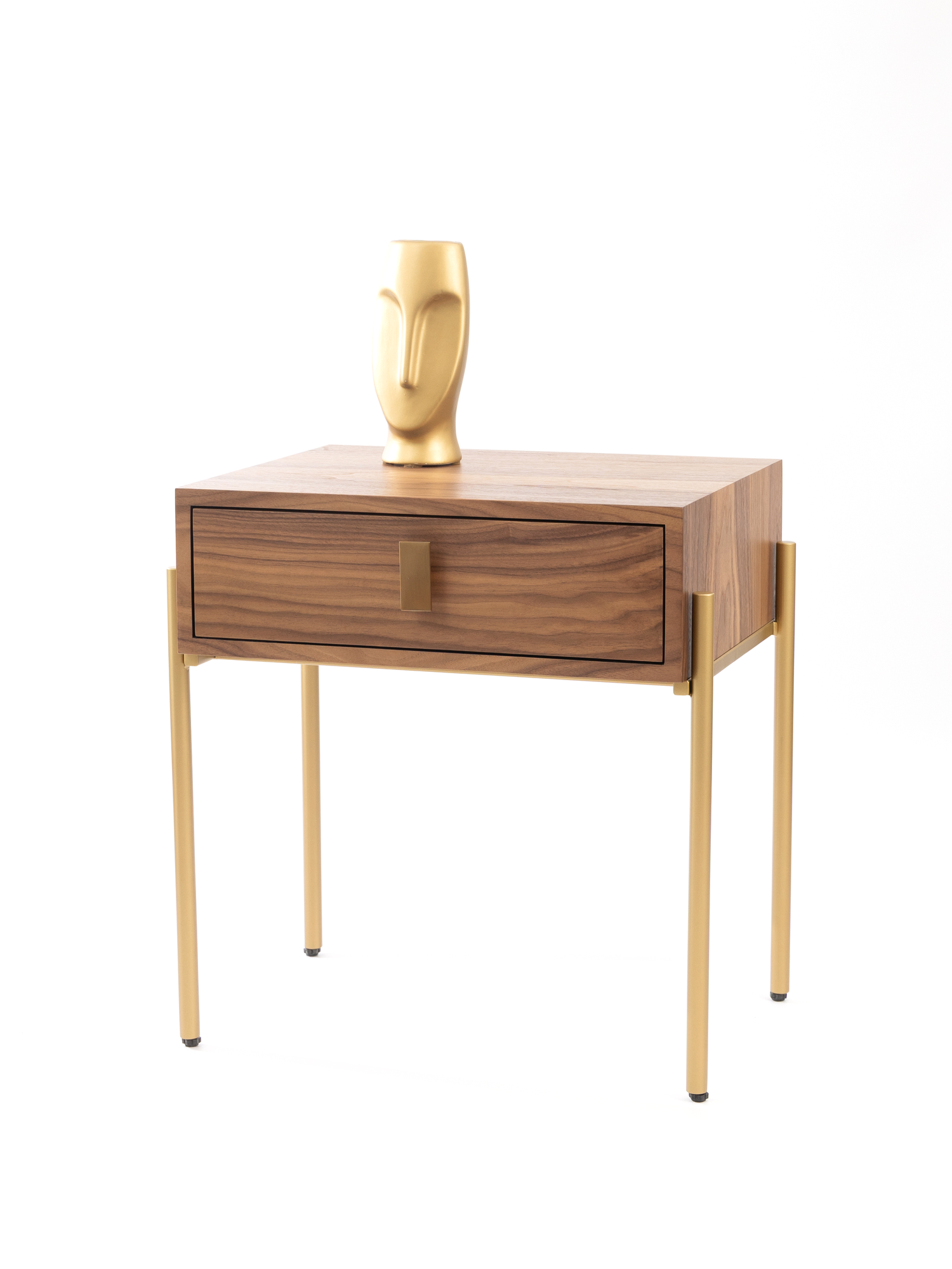 Тумба прикроватная напольная, шпон ореха 54х40х56 см на ножках золотых, Валнут