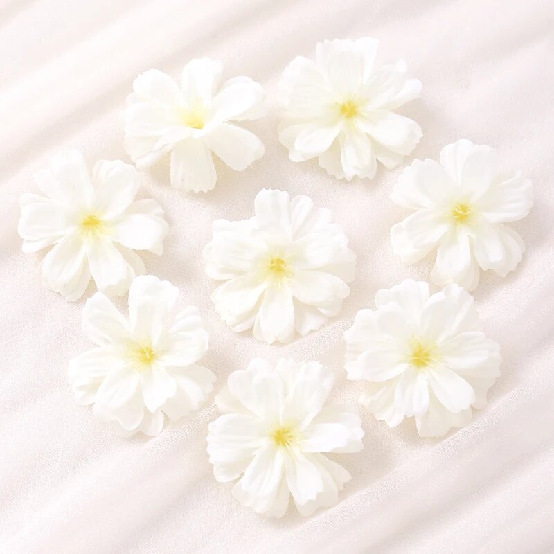 Искусственные цветочные головки ромашек из шелка, 25 штук Белый, Milk White