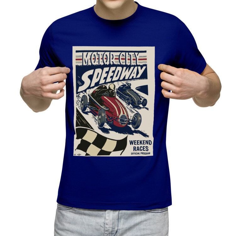 Мужская футболка «Vintage Motor City Speedway» (синий, M)