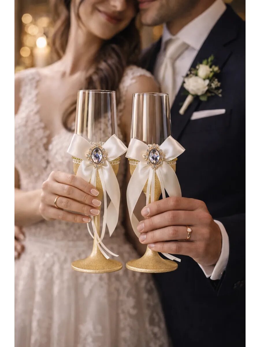 Свадебные бокалы для молодоженов, фужеры жениха и невесты для шампанского новобрачных 2 шт.