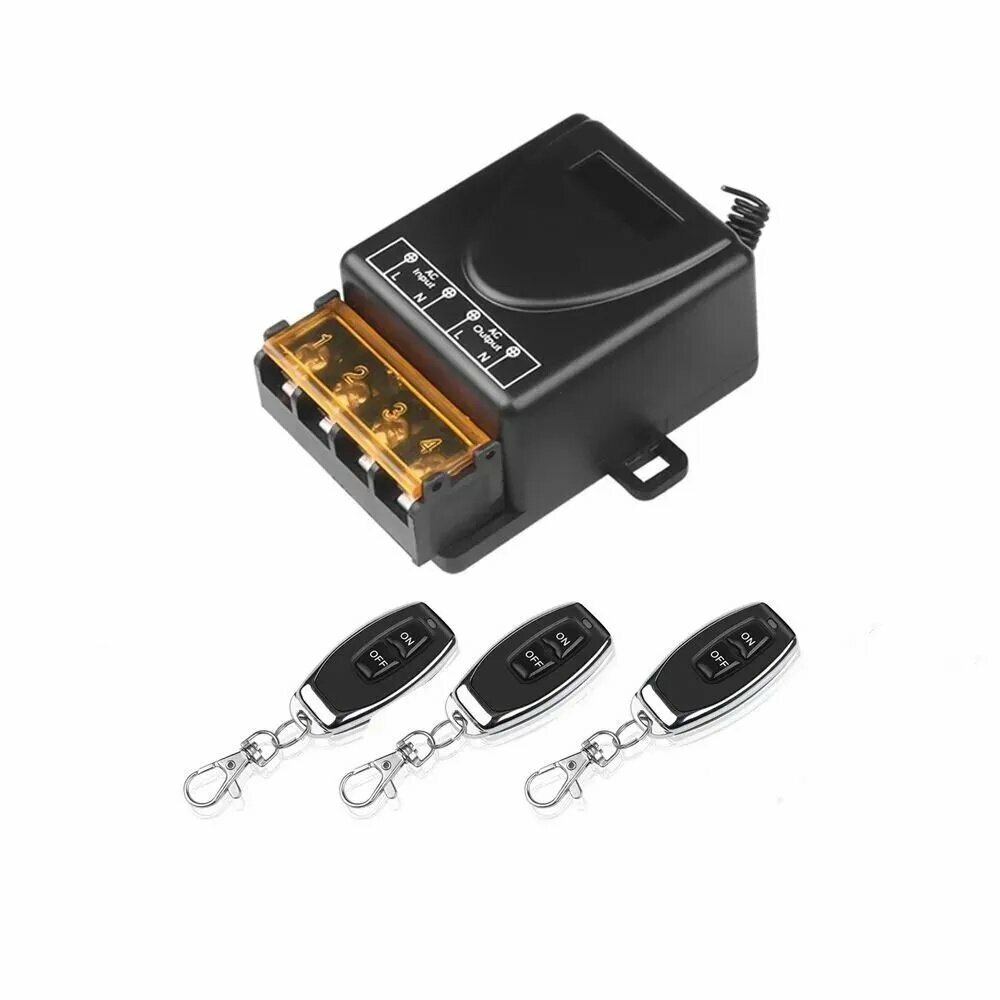 Радиоуправляемое реле+3 пульт 220В 30А 433МГц для ворот, шлагбаумов