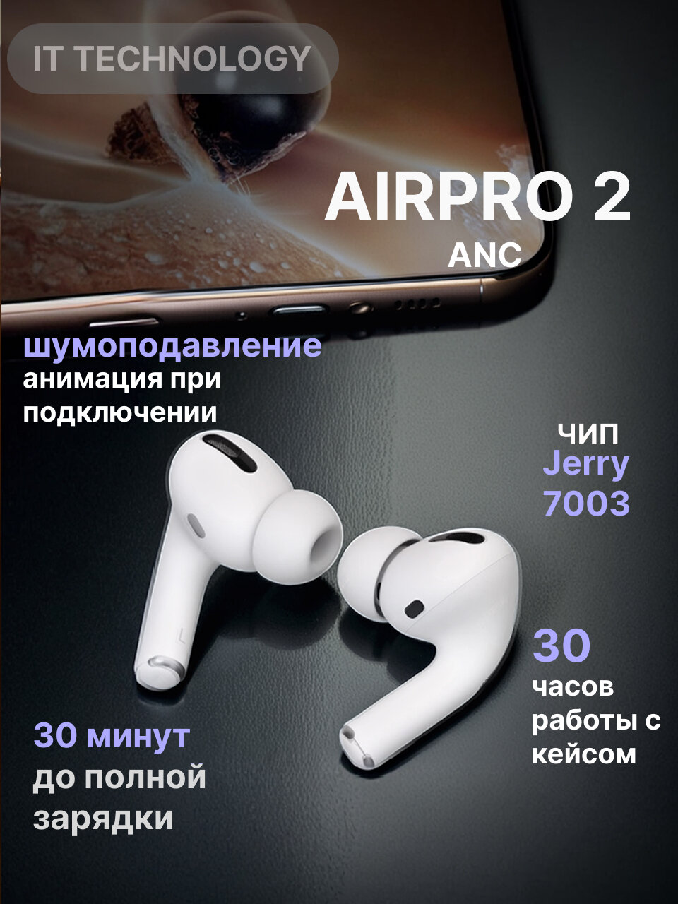 Наушники беспроводные AirPro 2 с шумоподавлением для телефона