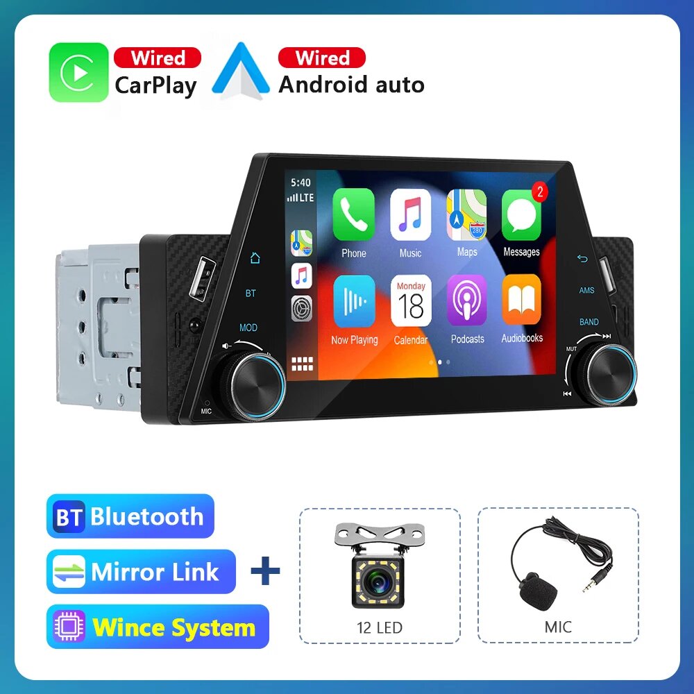 Автомобильный мультимедийный плеер Podofo, плеер на Android, с GPS, с экраном Wired Carplay Cam