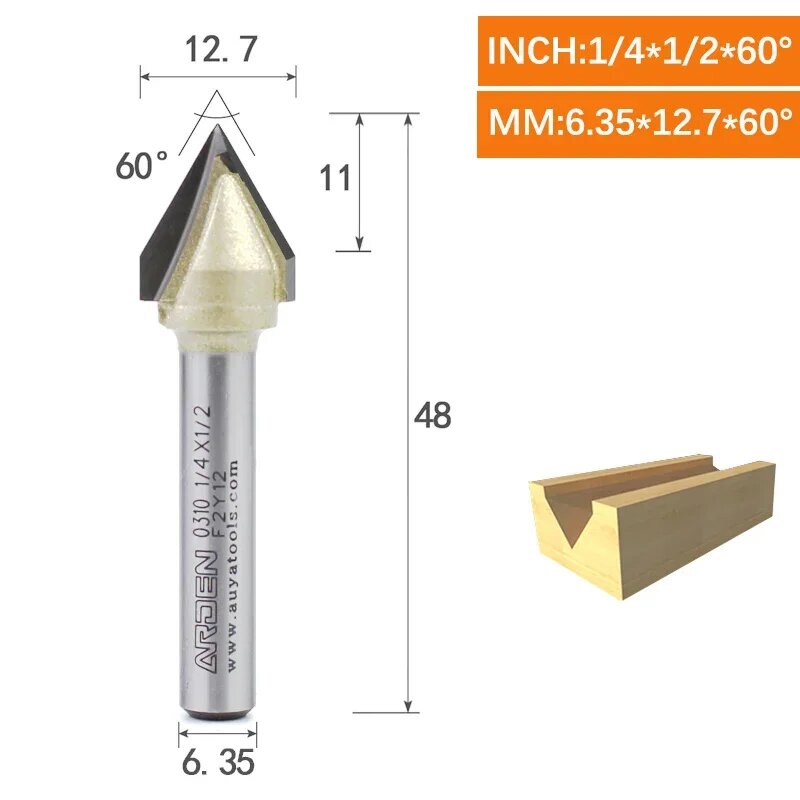 Vsharp ARDEN V-образная фреза 45, 60, 120, 150 градусов для деревообработки 6.35x12.7x60Deg.