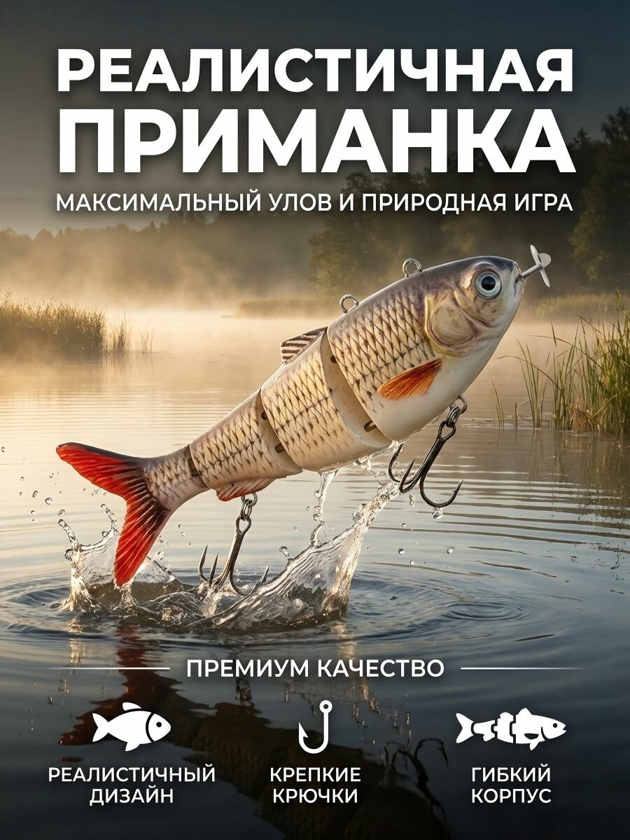 Электрическая роботизированная рыболовная приманка, 4-сегментный автоматический свимбейт, с поплавком