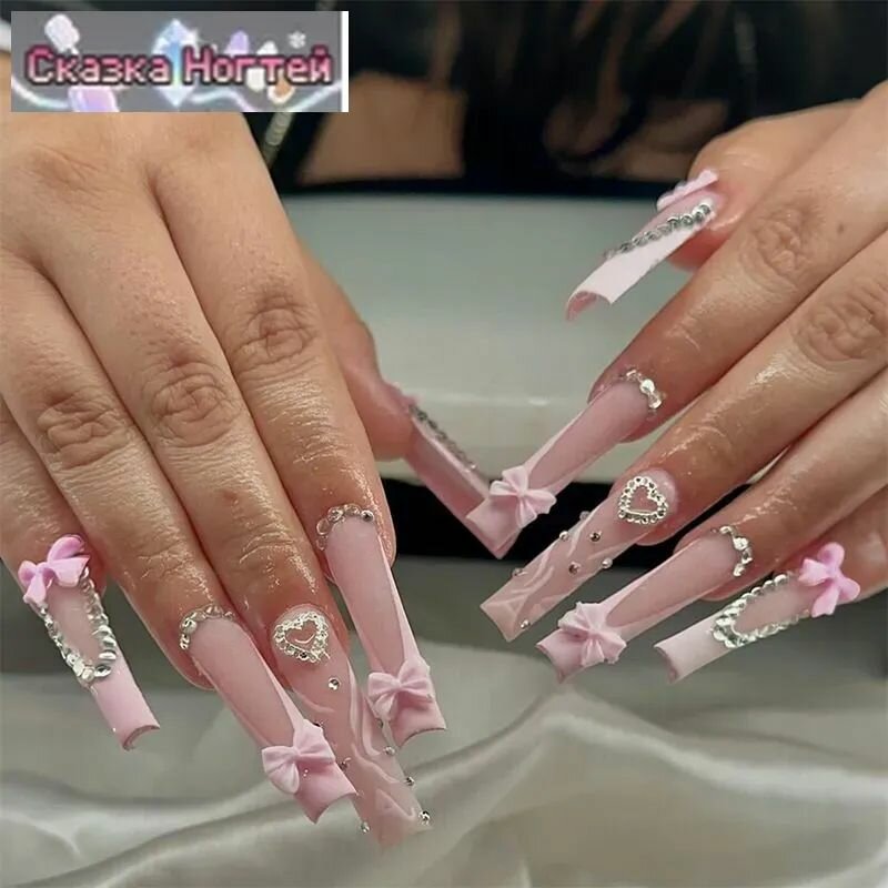 Купи 2 любых товара, получи 1 в подарок! Накладные ногти с дизайном 24 шт + клей Модный нейл-арт 2026