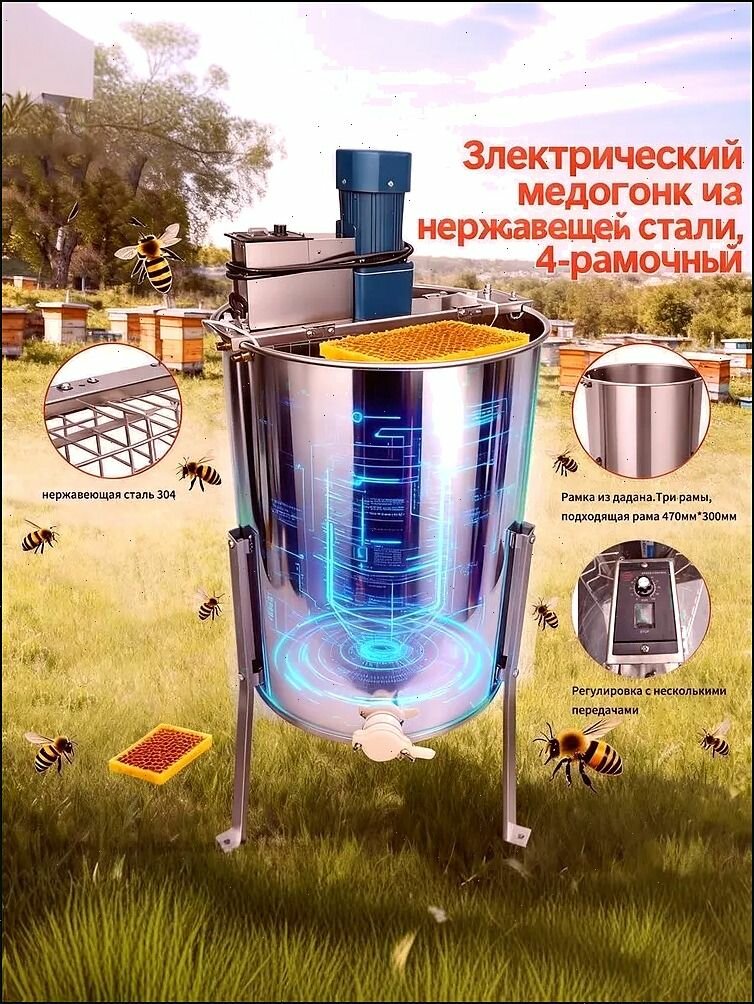 Медогонка электрическая 3рамочная с ручным регулятором и блоком управления