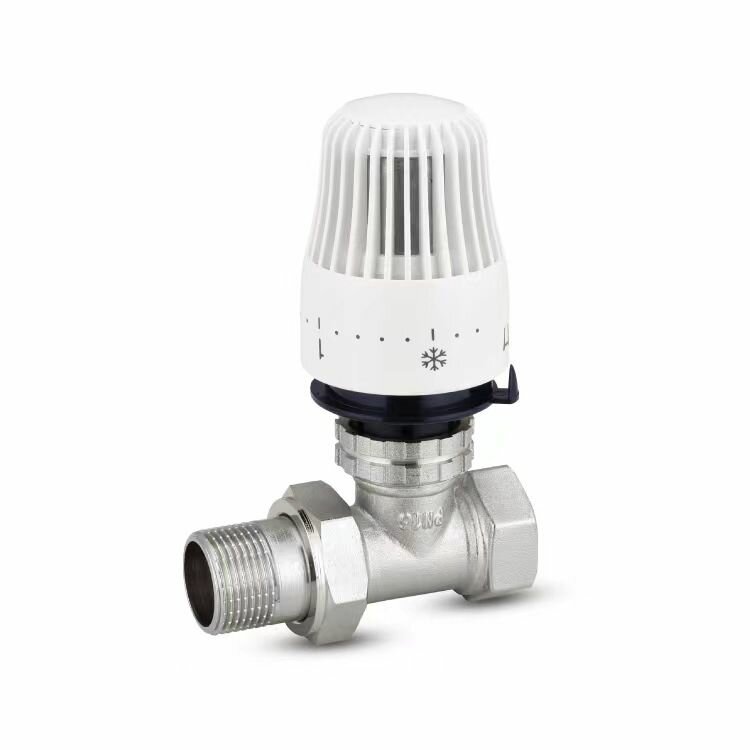 Комплект терморегулирующий прямой 1/2" ВР-НР VALTEC для подключения радиатора отопления / Состав: жидкостный регулятор температуры и латунный термостатический клапан ДУ 15, арт. VT.048. N.04