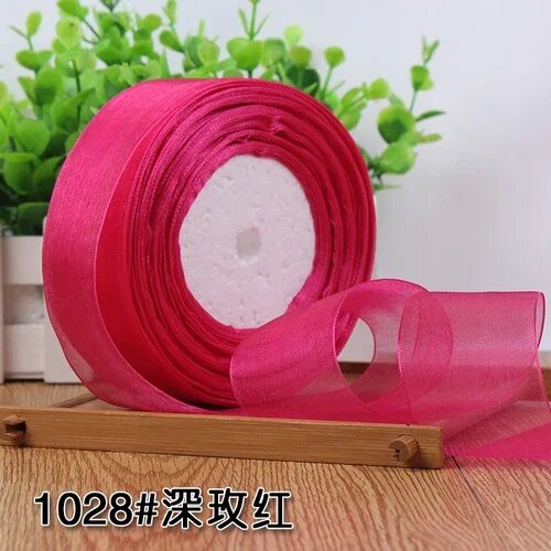 Розовая органза лента мerylover 45 метров Розовый, dark rose, 15cmm Organza