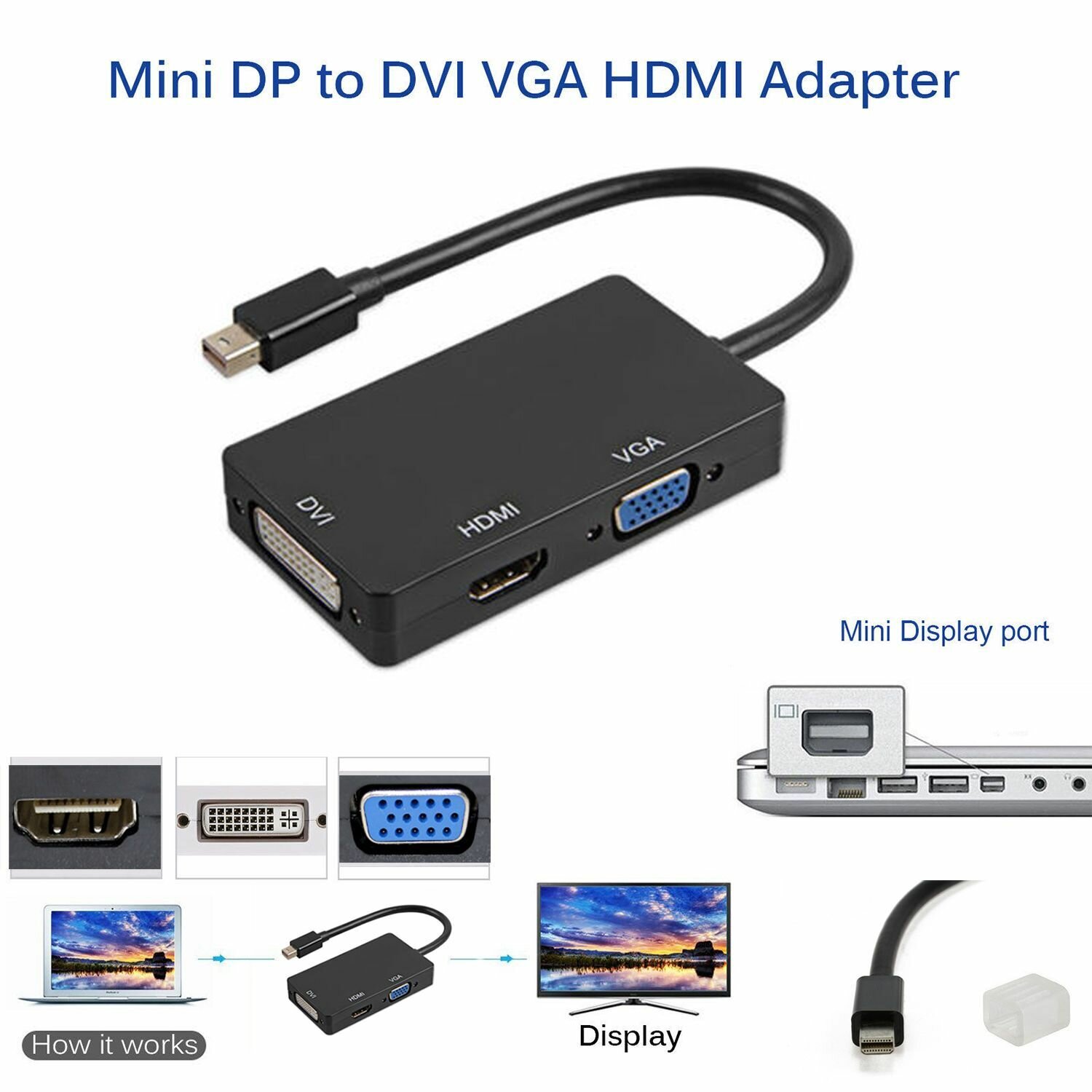 Адаптер Mini Display Port для Thunderbolt to HDMI VGA DVI для MacBook Pro Mac Air
