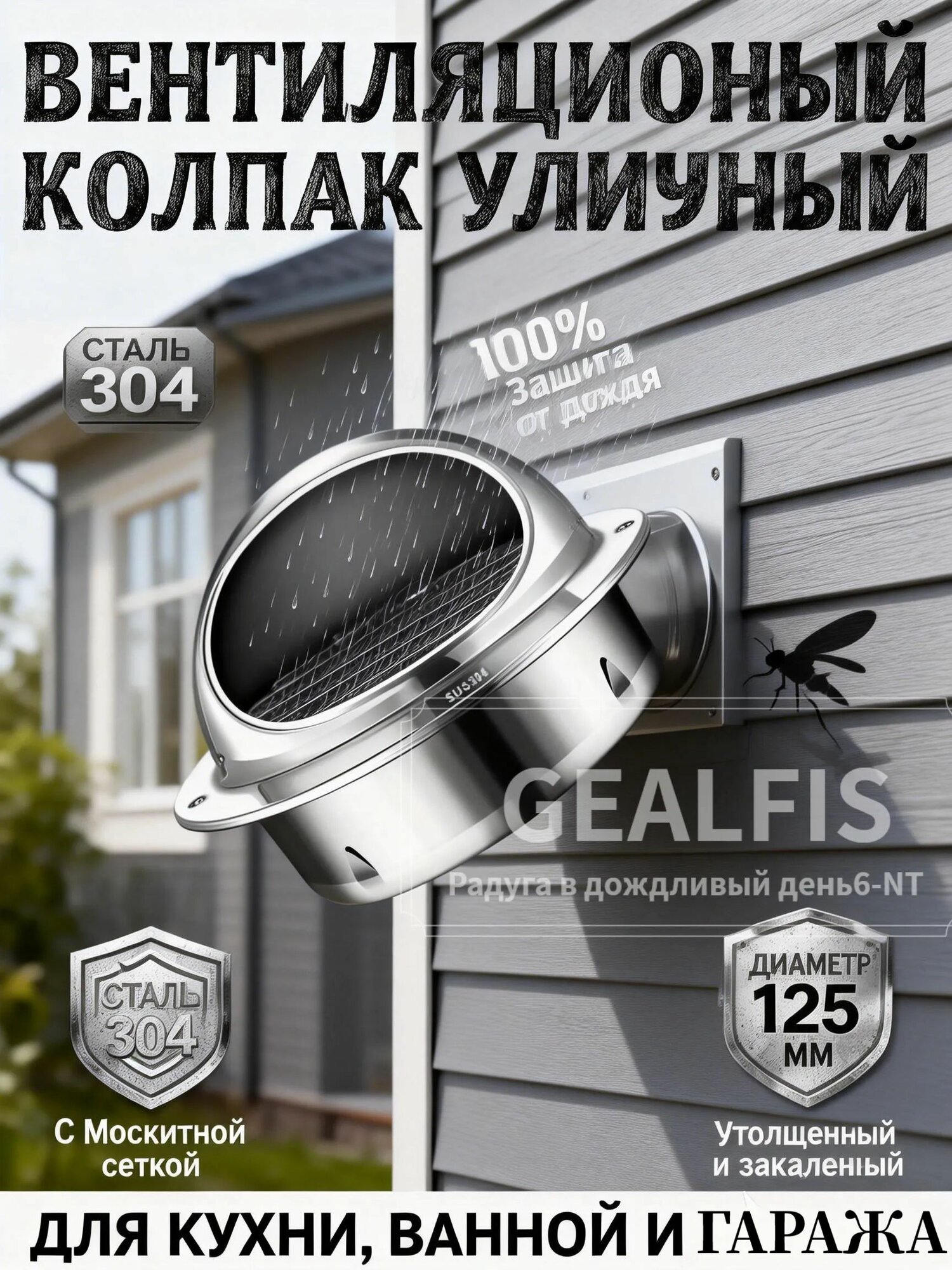 Решетка вентиляционная уличная 125 мм из нержавеющей стали 304 колпак для вытяжки с москитной сеткой дефлектор утолщенный