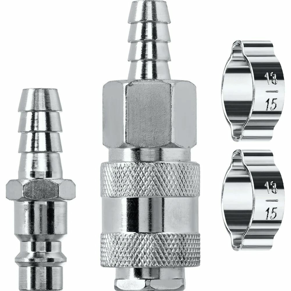 Переходник KRAFTOOL штуцер елочка, 10 мм-рапид муфта, рапид штуцер-штуцер елочка, 10 мм, обжимные хомуты 2 шт