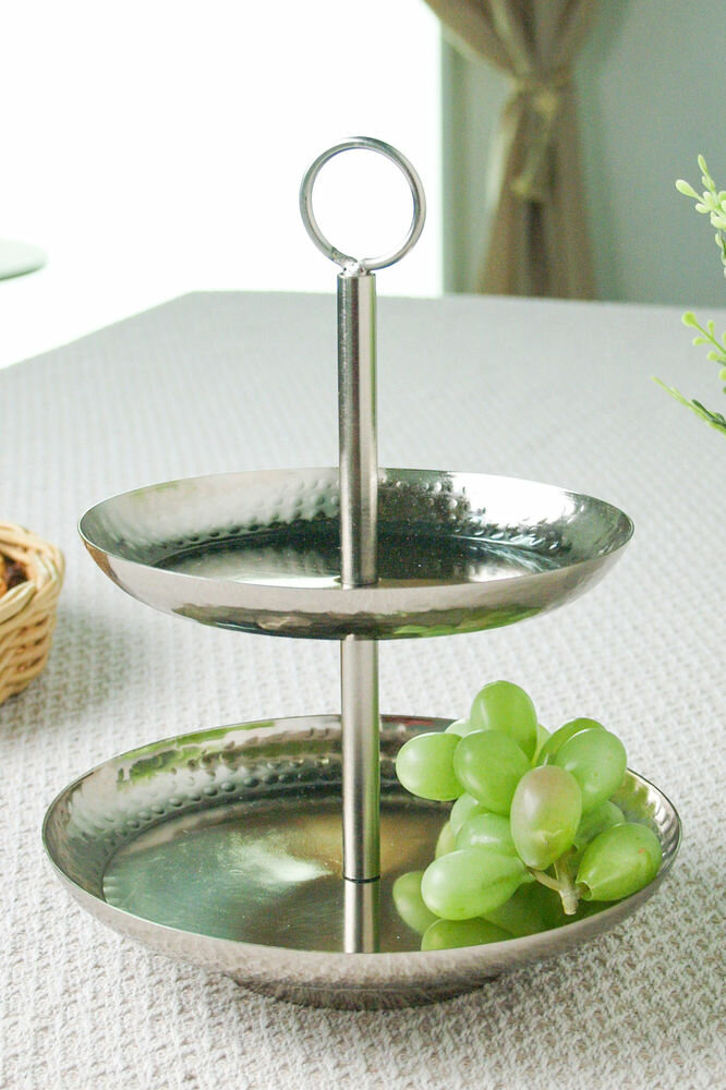 Сервировочная этажерка пьятто двухъярусная, металл, серебряный, 21 см, Koopman International A67102880