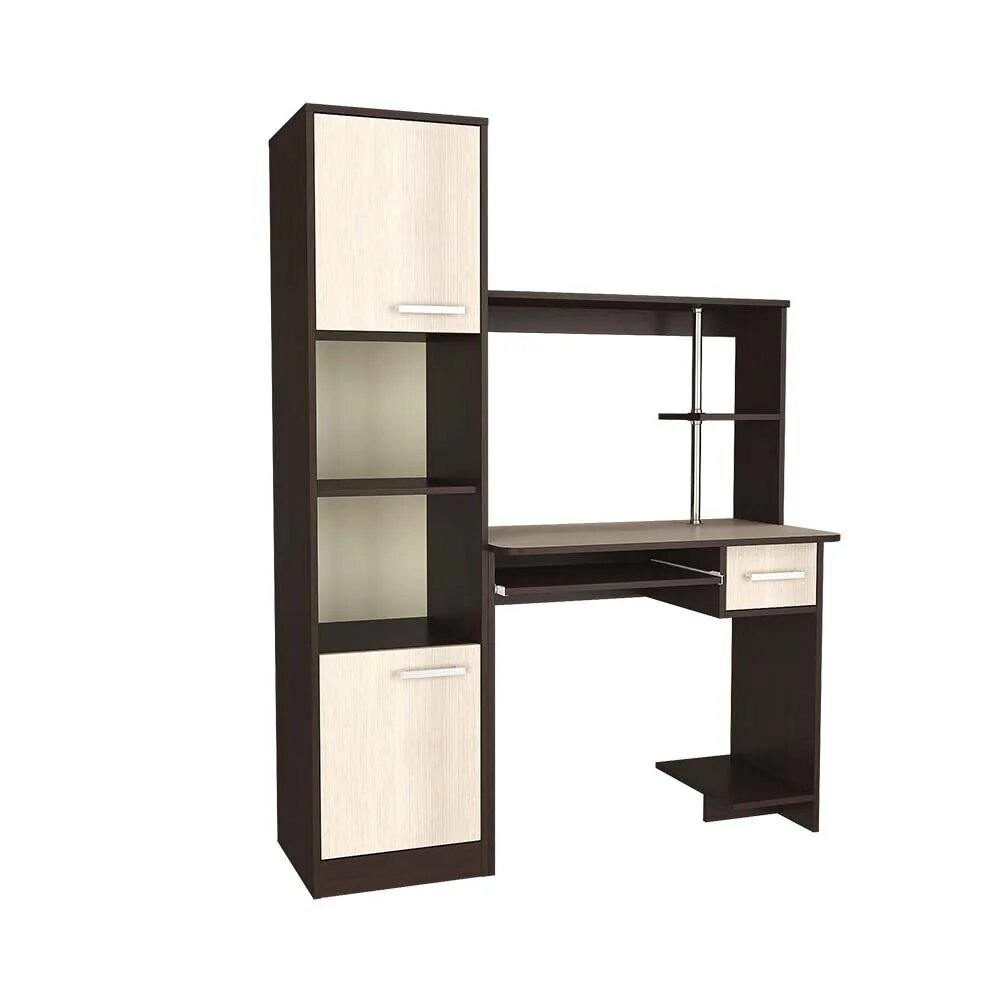 Стол компьютерный с пеналом «Дебют» с надстройкой, полкой под системный блок, ЛДСП (Венге/Лоредо) 128х50х168