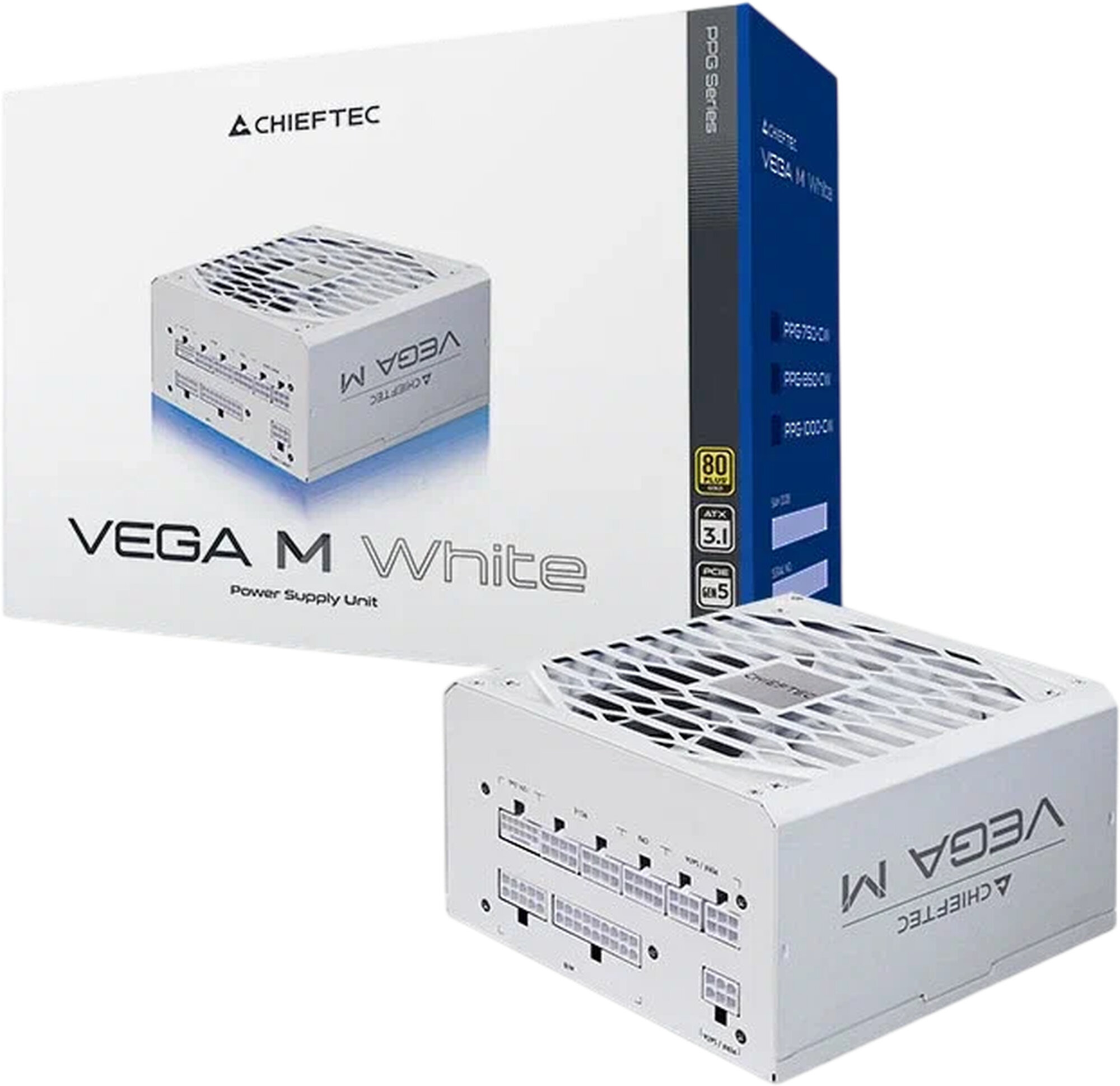 Блок питания Chieftec 850W Chieftec Vega M White, модульный, 16 Pin PCIe 5.0, 80 PLUS Gold (PPG-850-CW)