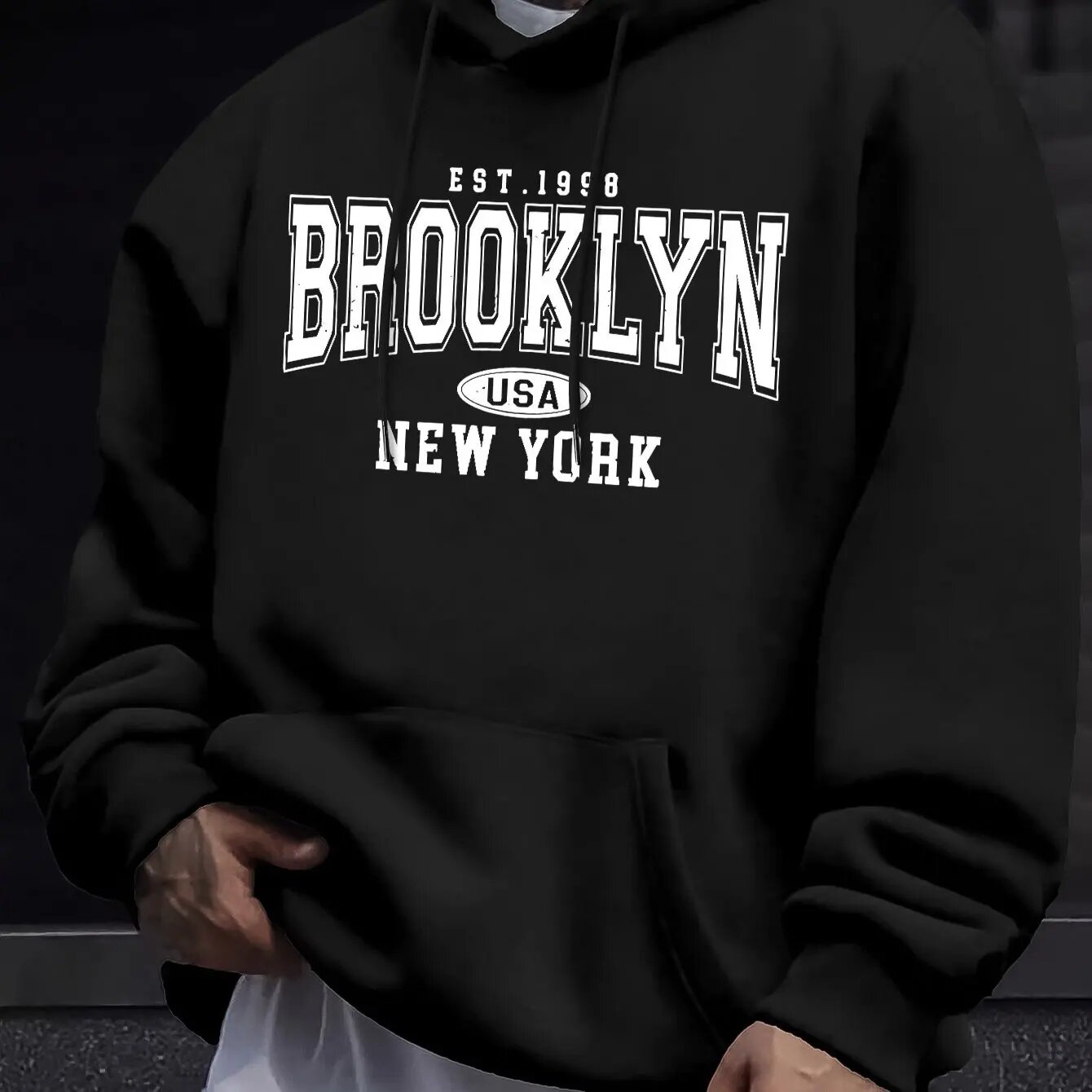 Мужская Осенне-зимняя Повседневная Толстовка С Капюшоном, Утепленный Вязаный Пуловер С Длинным Рукавом И Графическим Принтом