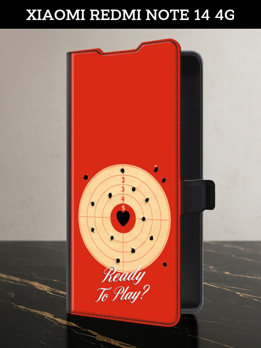 Чехол-книжка на Xiaomi Redmi Note 14 4G / Сяоми Редми Нот 14 4G с принтом Ready to play, черный