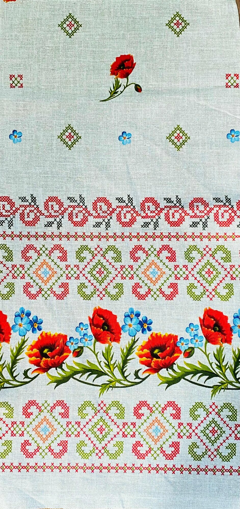 Кухонное полотенце Рогожка с петелькой для подвешивания 40*75 см "Красные маки" в подарок на Новый год, на День Рождения, на 8 марта из 100% хлопка