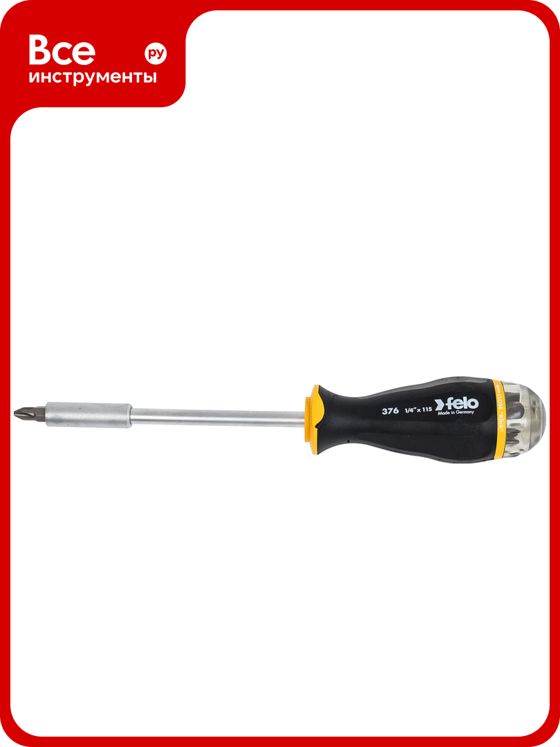 Отвертка Felo с магнитным держателем, набор из 8 бит SL, PH, PZ, рукоять из двухкомпонентного пластика, насадки