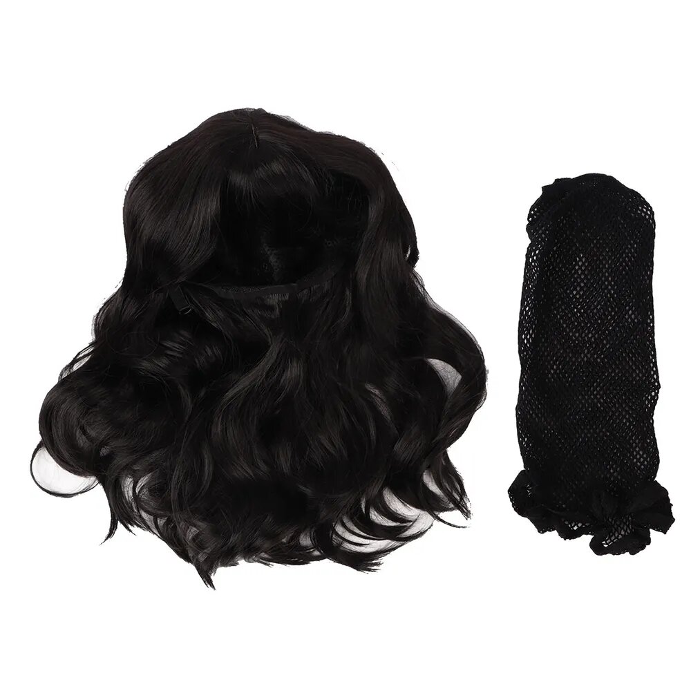 Парик до плеч черного цвета с завитками (модель D755) для женщин из искусственных волос