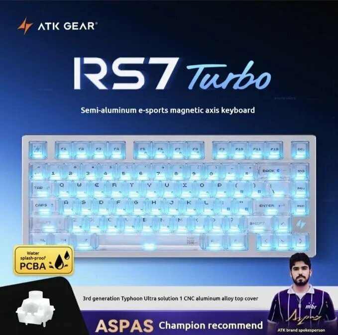 ATK Игровая клавиатура проводная ATK RS7 Turbo, Английская раскладка, белый, лазурный