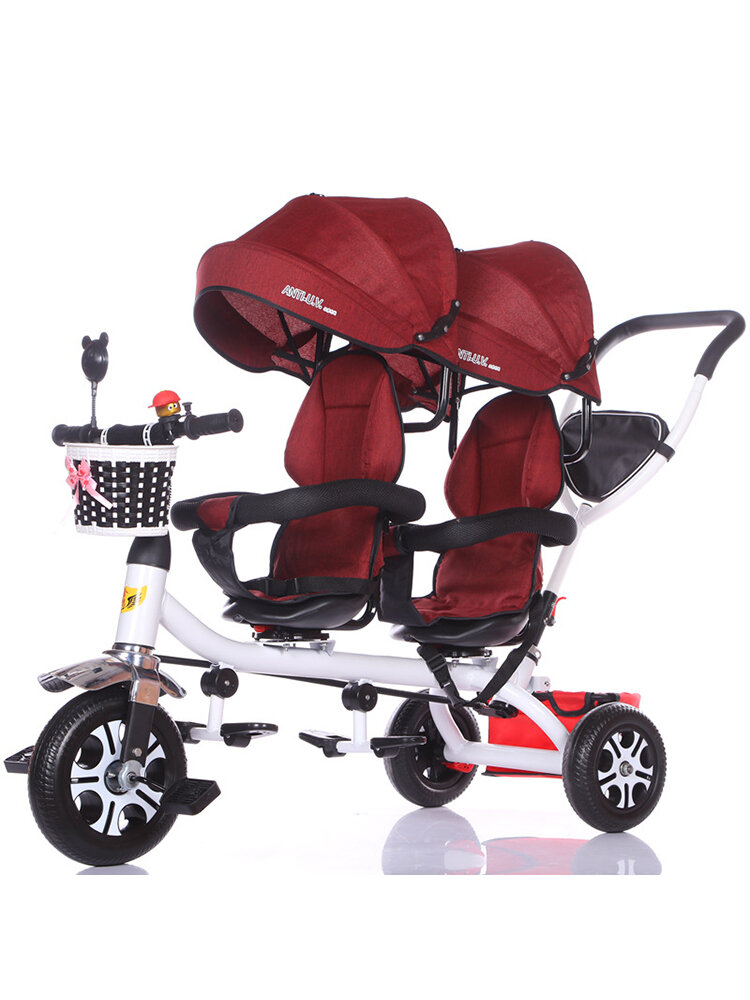 Велосипед детский двухместный с ручкой, сталь, резина, от 6 мес. до 7 лет, красный