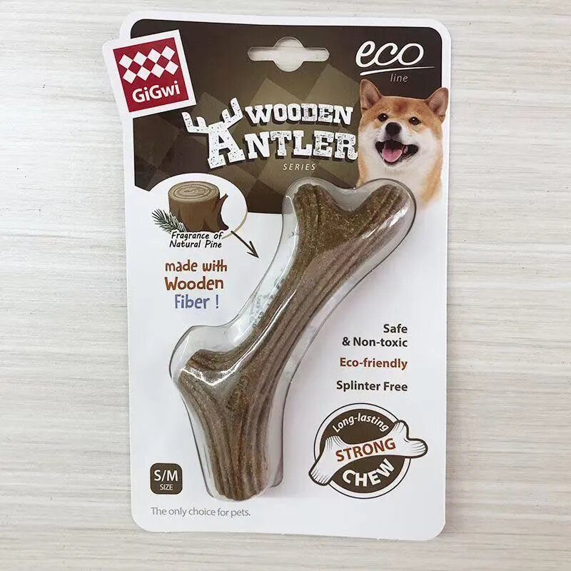 GiGwi Wooden Antler S/M Жевательная игрушка для собак из каучука и дерева, для здоровья зубов