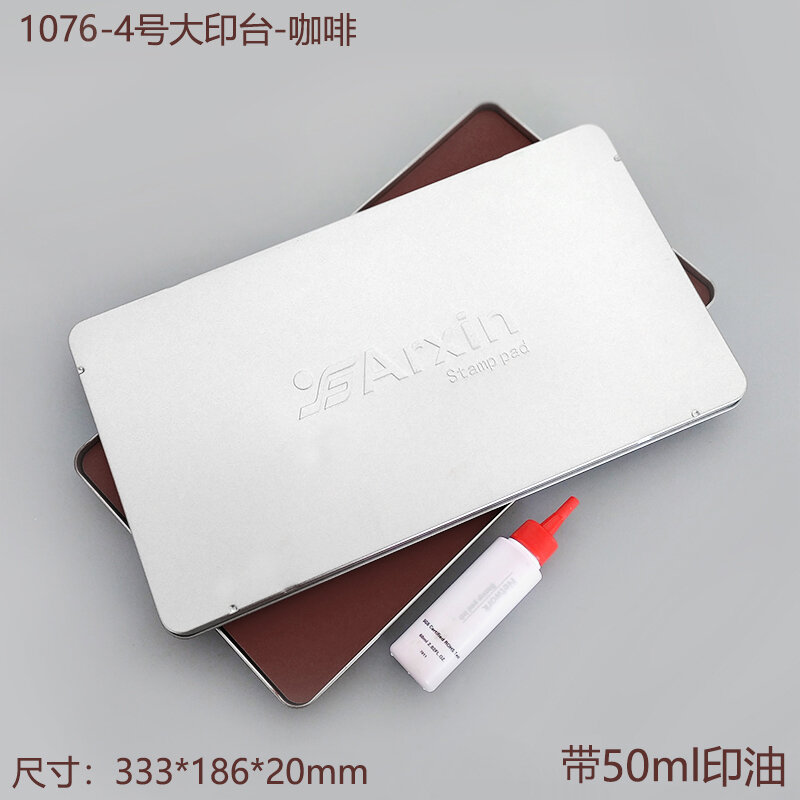 Красная прямоугольная железная коробка с штемпельной подушкой, сверхбольшой синий быстросохнущий штемпельный штамп для отпечатков рук и ног, зеленые и фиолетовые штемпельные чернила для офисного использования.