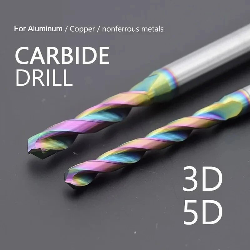 Solid Carbide Drill 3D 5D DLC Coating Long Length Tungsten Steel CNC Hole Processing 1-12mm for Aluminum Wood Diameter 1~ 12MM