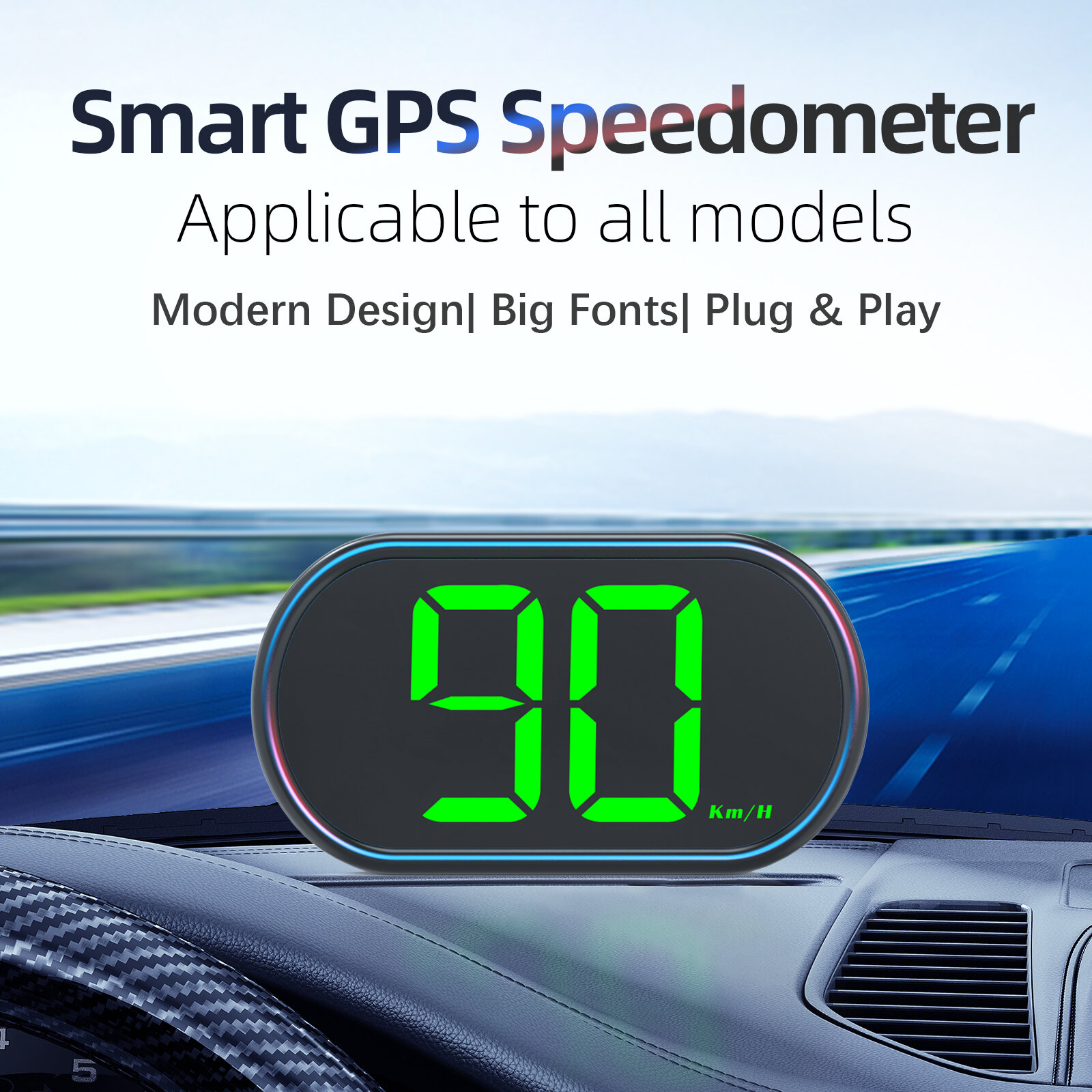 Head-Up Display цифровой спидометр GPS KMH для автомобилей и грузовиков Plug and Play большой экран высокой четкости, материал ABS, основной цвет черный, единица измерения KM/H или MPH, цвет отображения текста белый и зеленый, размер экрана 3 дюйма,