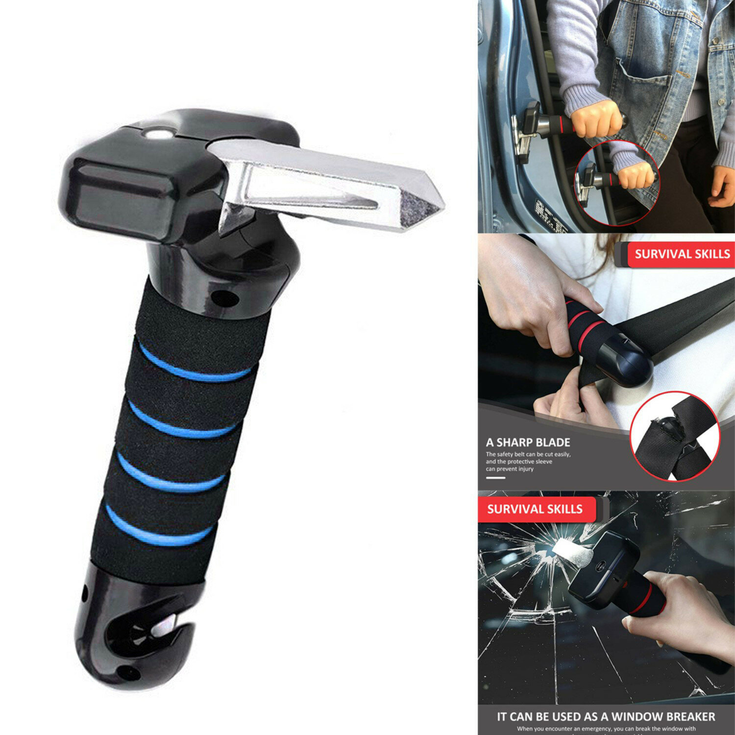 Auto Cane Grab Bar Карrying Handle 4 в 1 для автомобиля с фонариком LED, ножом для ремня безопасности, дробилом окон, для пожилых, раненых, инвалидов, грузоподъемность 300lbs, материал чугун+пластик ABS, размер 7*4 дюйма/18*10 см, вес 0.3 фунта (137