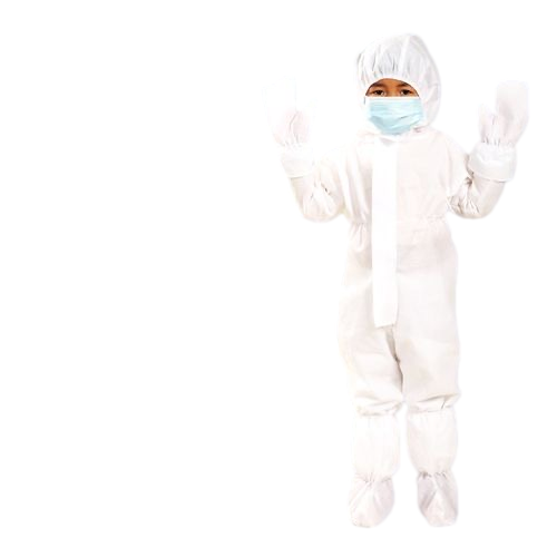 Одноразовой защитный костюм с полным покрытием, дышащий, белый, размер 130 140 см, в комплекте перчатки и бахилы для детей и взрослых