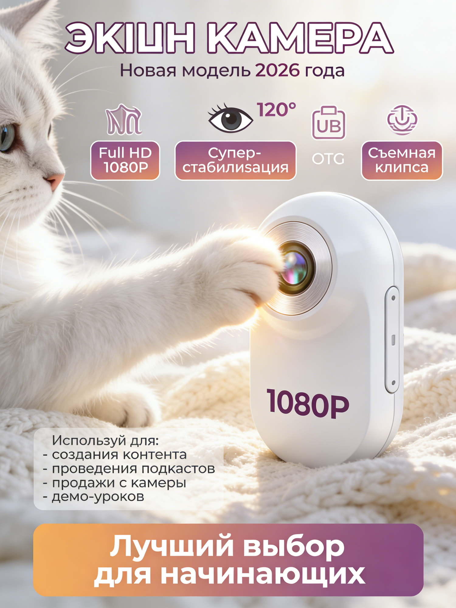 Экшн-камера 4K, UHD, Wi-Fi, с чехлом для погружения в воду, петличный микрофон в комплекте