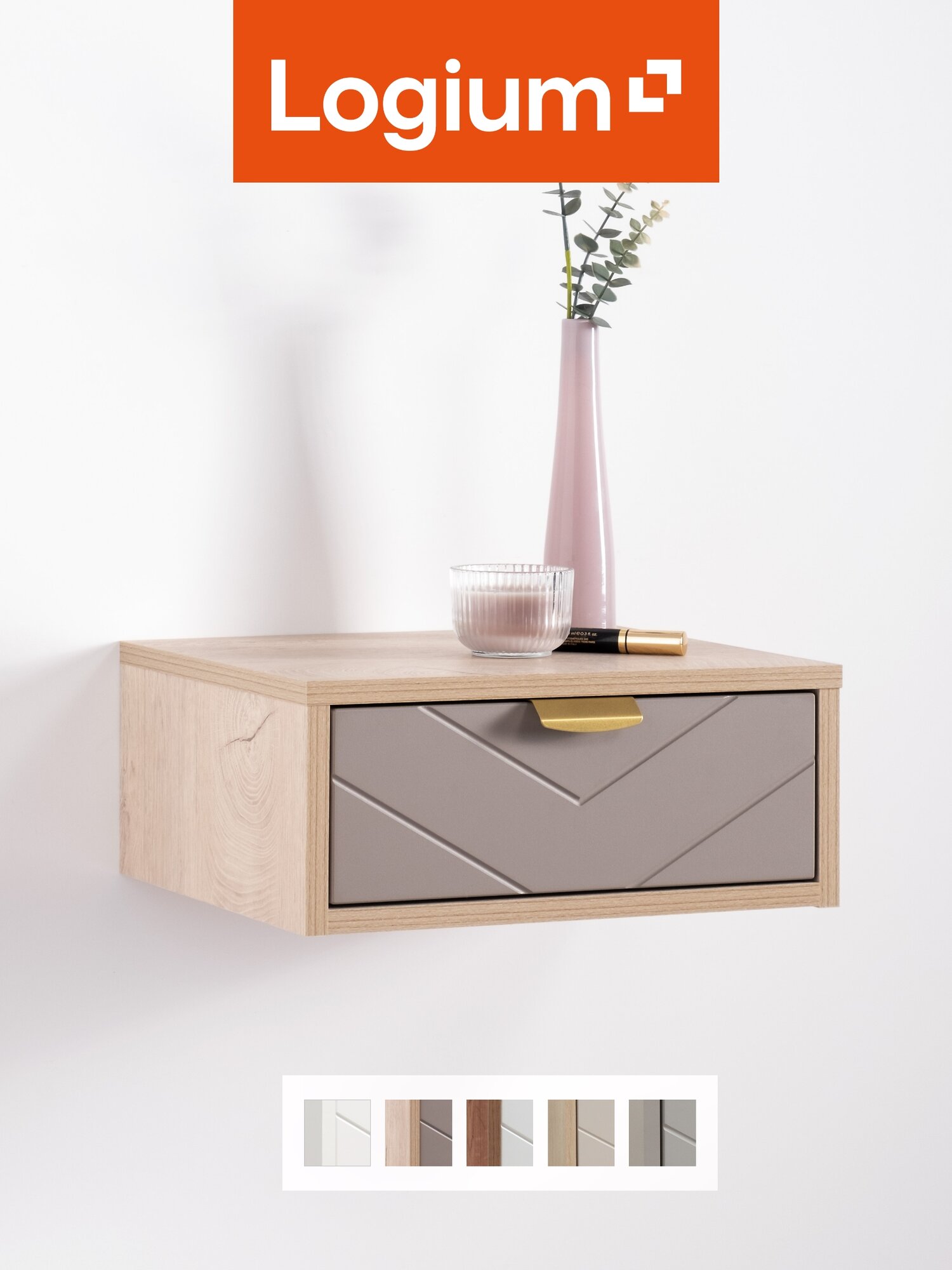 Тумба подвесная прикроватная, 40х34х16 см, Венеция 16.155.01 Дуб Эндгрейн элегантный, Веллюто Капучино