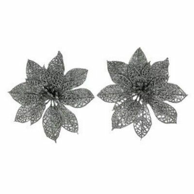Цветок ажурный КНР искусственный, размер 15 см, 2 шт, цвет серебро