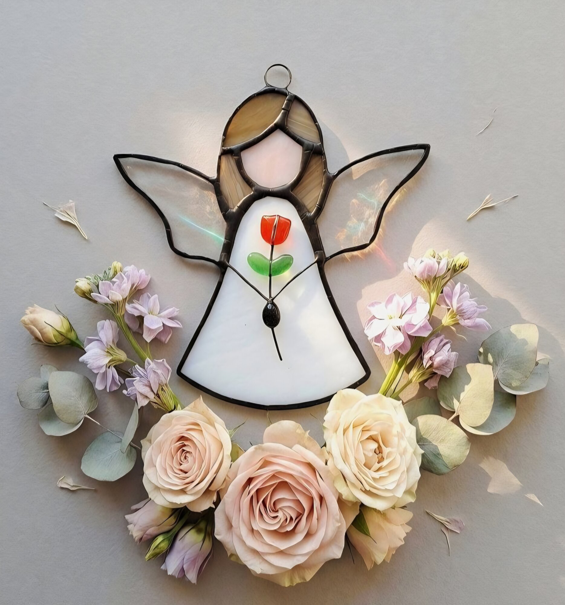 Ангел с цветком (белый). Размер 10 см