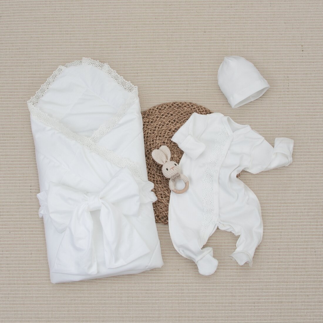 Комплект на выписку 4 предмета "Новый Сатин", молоко, лето