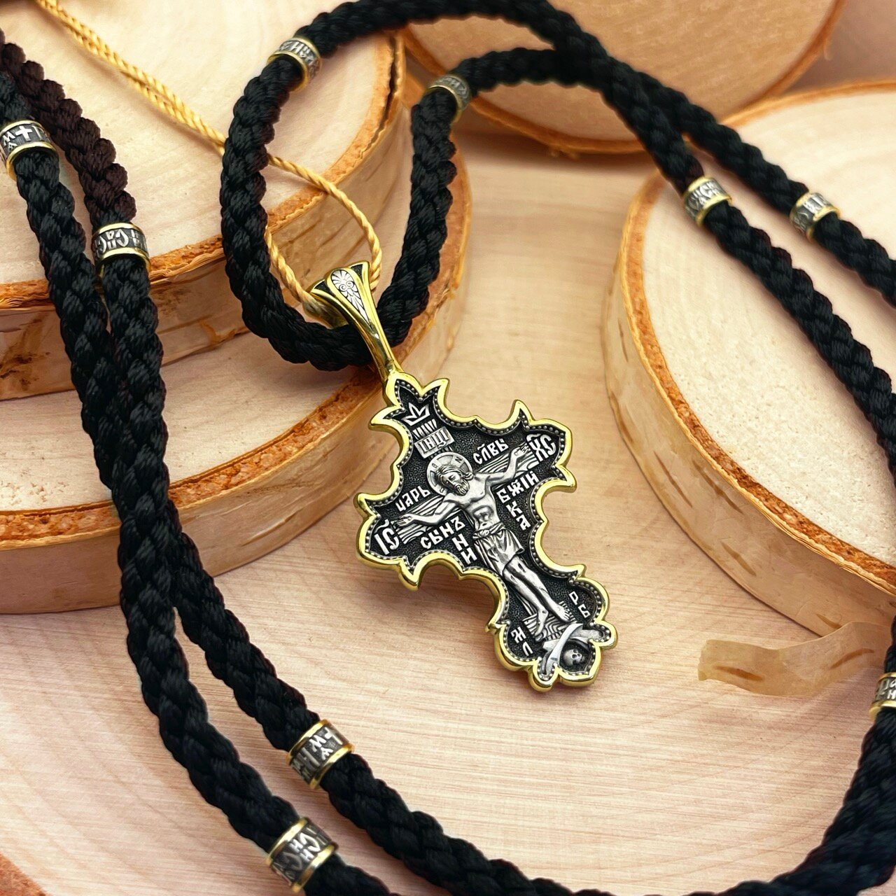 Крестик, серебро, 925 проба, золочение, оксидирование, чернение