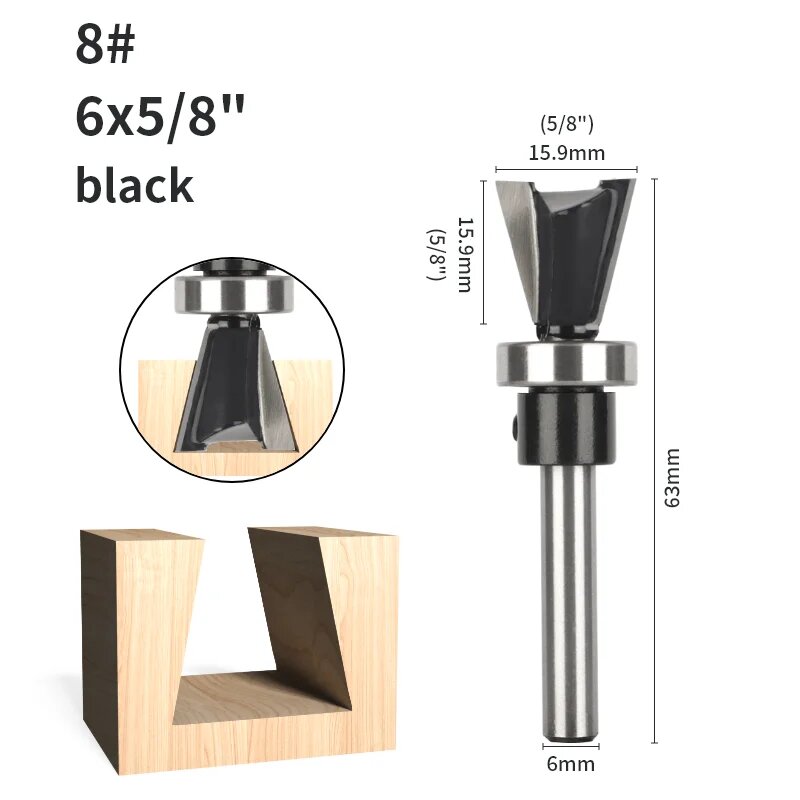Твердосплавные фрезы "ласточкин хвост" 6 мм 6,35 мм 8 мм 6x15.9 Black